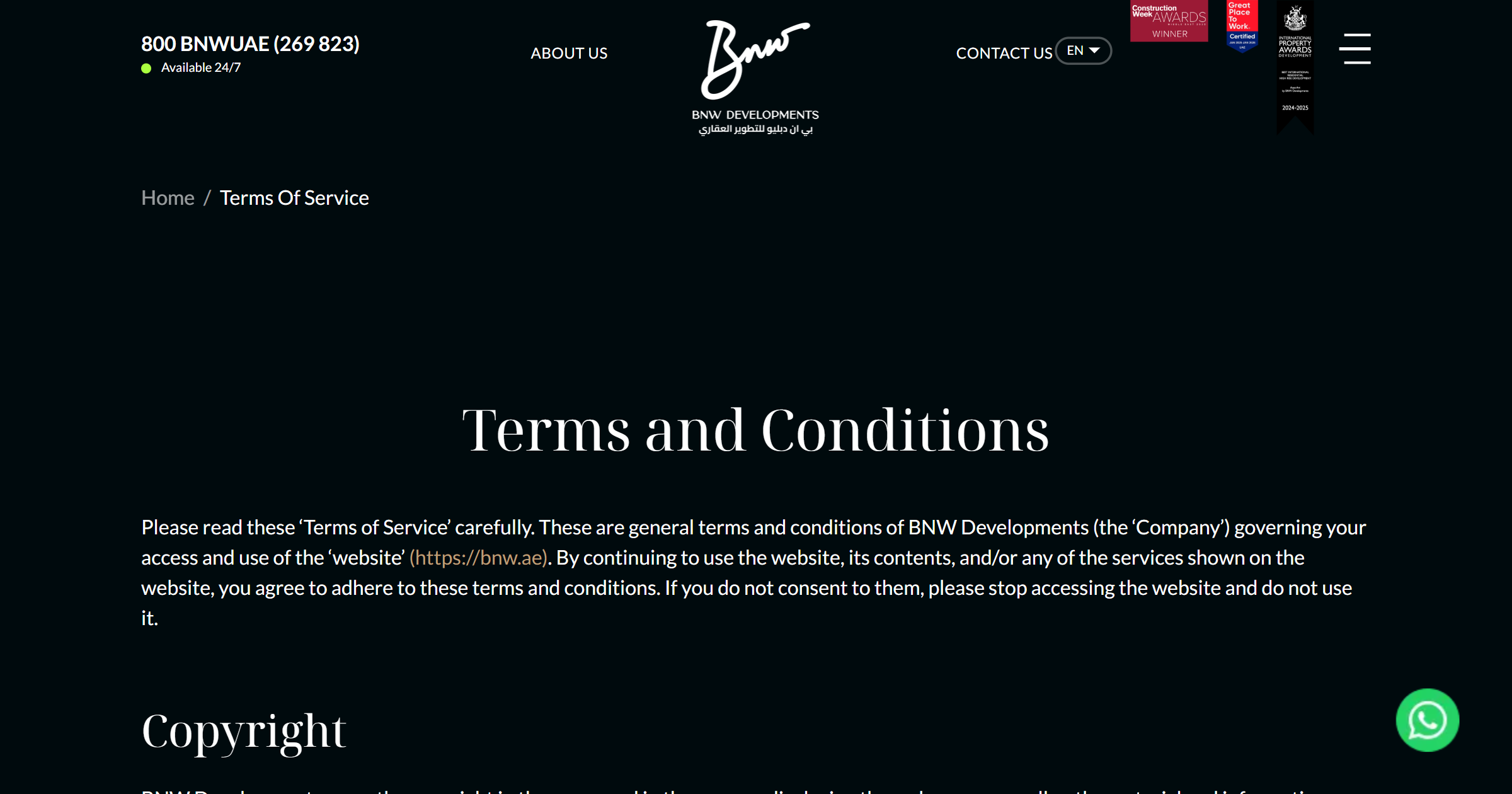 Terms of Service | BNW Developments